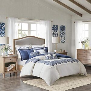 madison park signature cozy comforter set - all season bedding combo filled insert and removable duvet cover, shams, decorative pillows, queen (92 in x 96 in), bohemian blue 9 piece