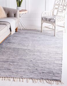 unique loom chindi cotton collection soft hand woven natural fiber striped area rug, 9 ft x 12 ft, gray/ivory