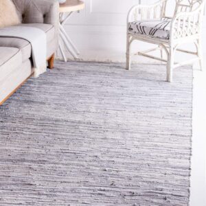 Unique Loom Chindi Cotton Collection Soft Hand Woven Natural Fiber Striped Area Rug, 9 ft x 12 ft, Gray/Ivory