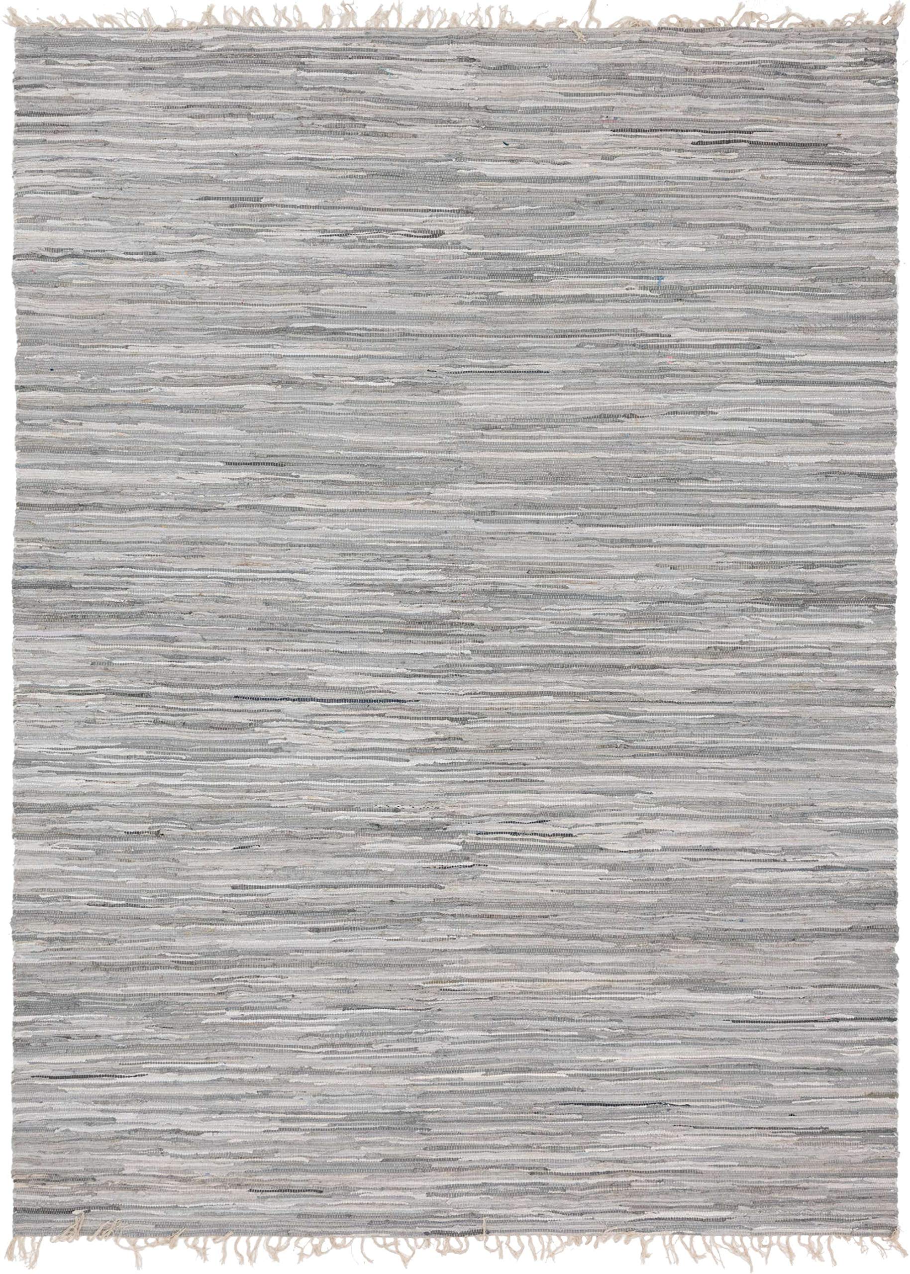 Unique Loom Chindi Cotton Collection Soft Hand Woven Natural Fiber Striped Area Rug, 9 ft x 12 ft, Gray/Ivory