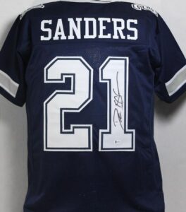 deion sanders autographed blue pro style jersey- beckett w auth 1