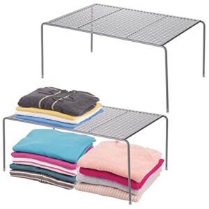 mdesign large metal raised closet storage shelf organizer for bedrooms, bathrooms, living room organization - holds clothes, shoes, jeans - concerto collection - 2 pack - graphite/dark gray