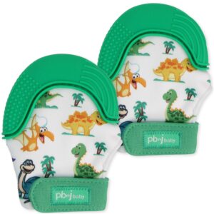 pbnj baby silicone infant teething mitten teether glove mitt toy - dinosaur 2pk