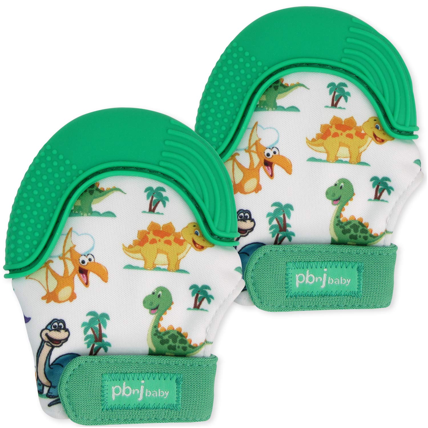 PBnJ baby Silicone Infant Teething Mitten Teether Glove Mitt Toy - Dinosaur 2pk