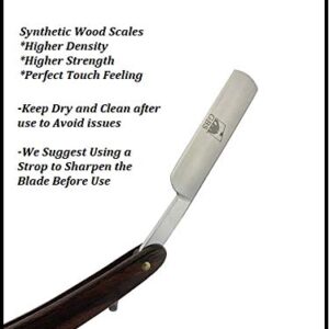 G.B.S Natural Wood Finish Scales 5/8in Straight Razor, Shaving Razor with Dark Wooden Handle and Stainless Steel Perfect for Beard Shaping