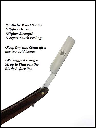 G.B.S Natural Wood Finish Scales 5/8in Straight Razor, Shaving Razor with Dark Wooden Handle and Stainless Steel Perfect for Beard Shaping