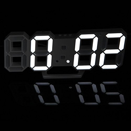 FidgetGear Modern Digital 3D White LED Wall Clock Alarm Clock Snooze 12/24 Hour Display USB