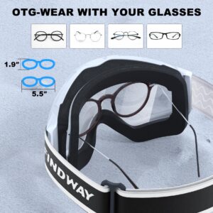 findway Ski Goggles OTG - Over Glasses Snow/Snowboard Goggles for Men, Women & Youth - 100% UV Protection