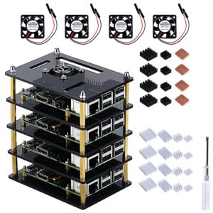 geeekpi cluster case for raspberry pi 4 model b, pi case with cooling fan and heatsinks for raspberry pi 3 model b+, raspberry pi 3/2 model b