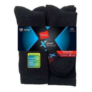 hanes men's active cool 12-pack crew socks (shoe: 6-12 (normal size), black)