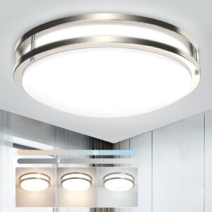 dllt 30w modern dimmable led flush mount ceiling light fixture with remote-13.31 inch round close to ceiling lights for living room/kitchen/bedroom/dining room, 3000k-6000k 3 light color changeable