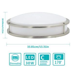 DLLT 30W Modern Dimmable LED Flush Mount Ceiling Light Fixture with Remote-13.31 Inch Round Close to Ceiling Lights for Living Room/Kitchen/Bedroom/Dining Room, 3000K-6000K 3 Light Color Changeable