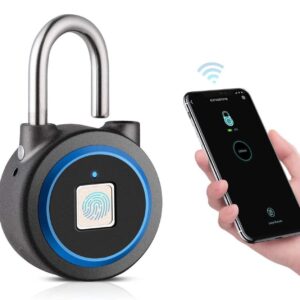 Fingerprint Padlock, Bluetooth Thumbprint Lock USB Rechargeable IP65 Waterproof Ideal for Locker, Gate,Handbags, Golf Bags, Wardrobes, Gym, Door, Luggage, Suitcase, Backpack, Fence,Bike, Office (Blue)