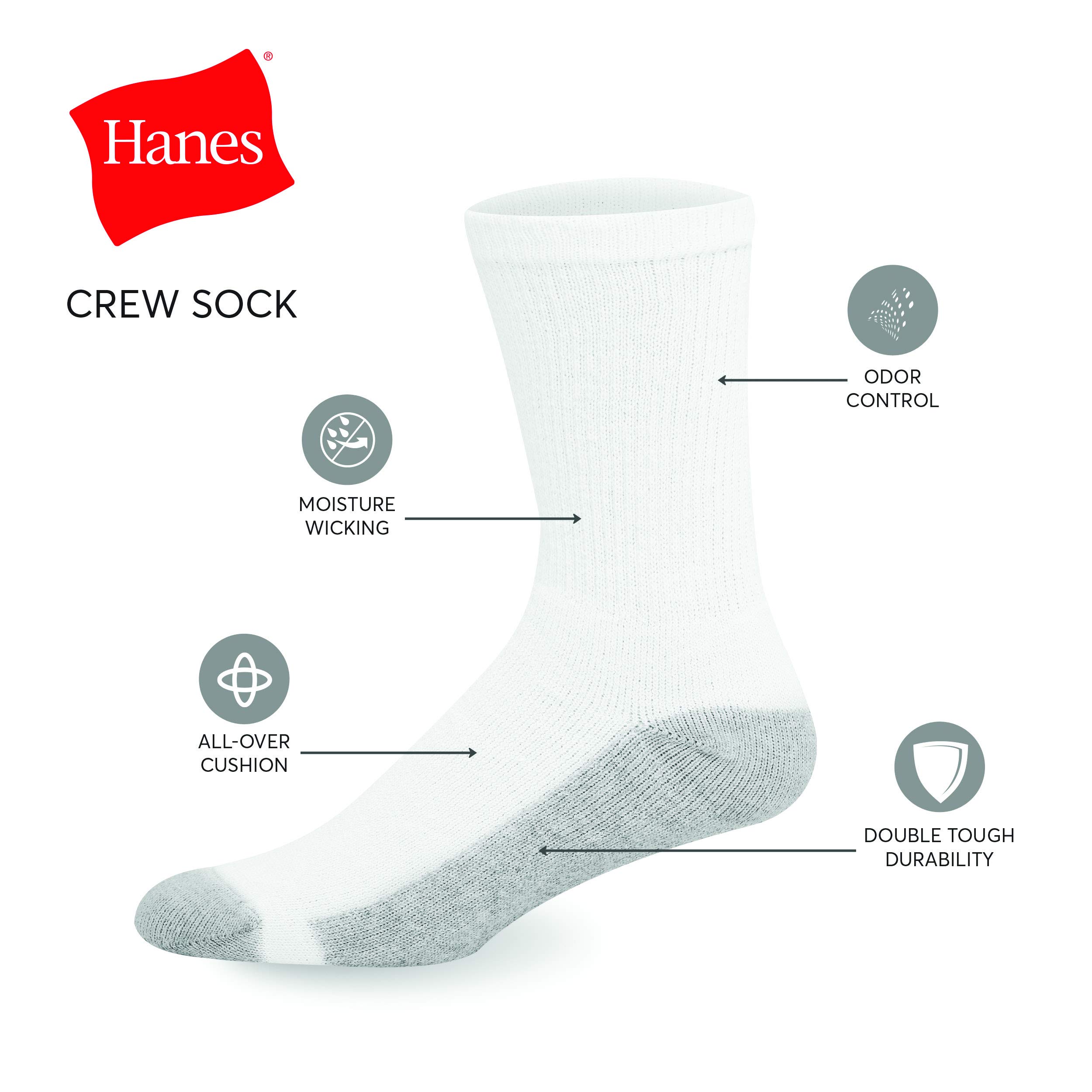 Hanes Men's Big and Tall Active Cool 12-Pack Crew Socks Black, *BIG* Shoe: 12-14 / Sock: 13-15