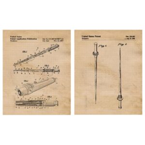 vintage star lightsaber force pikes patents prints, 2 (11x14) unframed photos, wall art decor gifts for home office studio creator gears garage man cave student teacher comic-con wars space movies fan