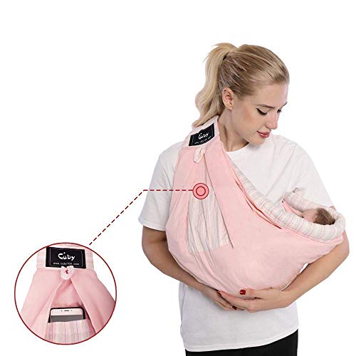 CUBY Baby Carrier, Natural Cotton Baby Sling Baby Holder Extra Comfortable for Easy Wearing Carrying of Newborn, Infant Toddler Wrap Carrier for Baby Registry (Pink Flamingo)