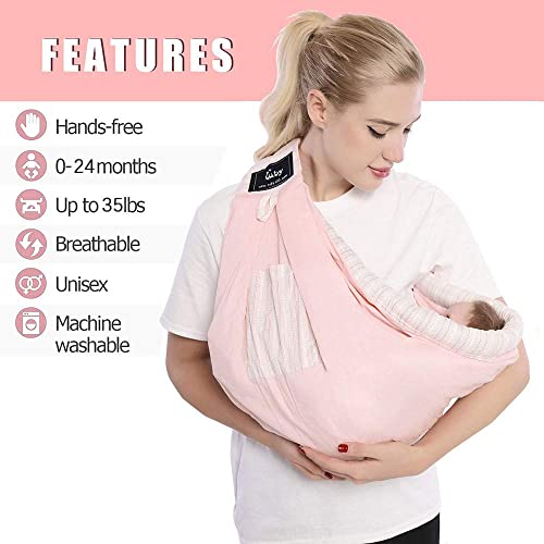 CUBY Baby Carrier, Natural Cotton Baby Sling Baby Holder Extra Comfortable for Easy Wearing Carrying of Newborn, Infant Toddler Wrap Carrier for Baby Registry (Pink Flamingo)