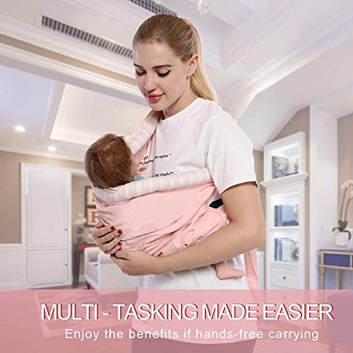 CUBY Baby Carrier, Natural Cotton Baby Sling Baby Holder Extra Comfortable for Easy Wearing Carrying of Newborn, Infant Toddler Wrap Carrier for Baby Registry (Pink Flamingo)