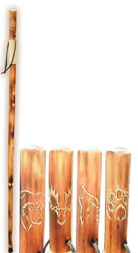 Wood Trekking Hiking Pole with Animal Head Face Bust Carving, 54" (Random Style)