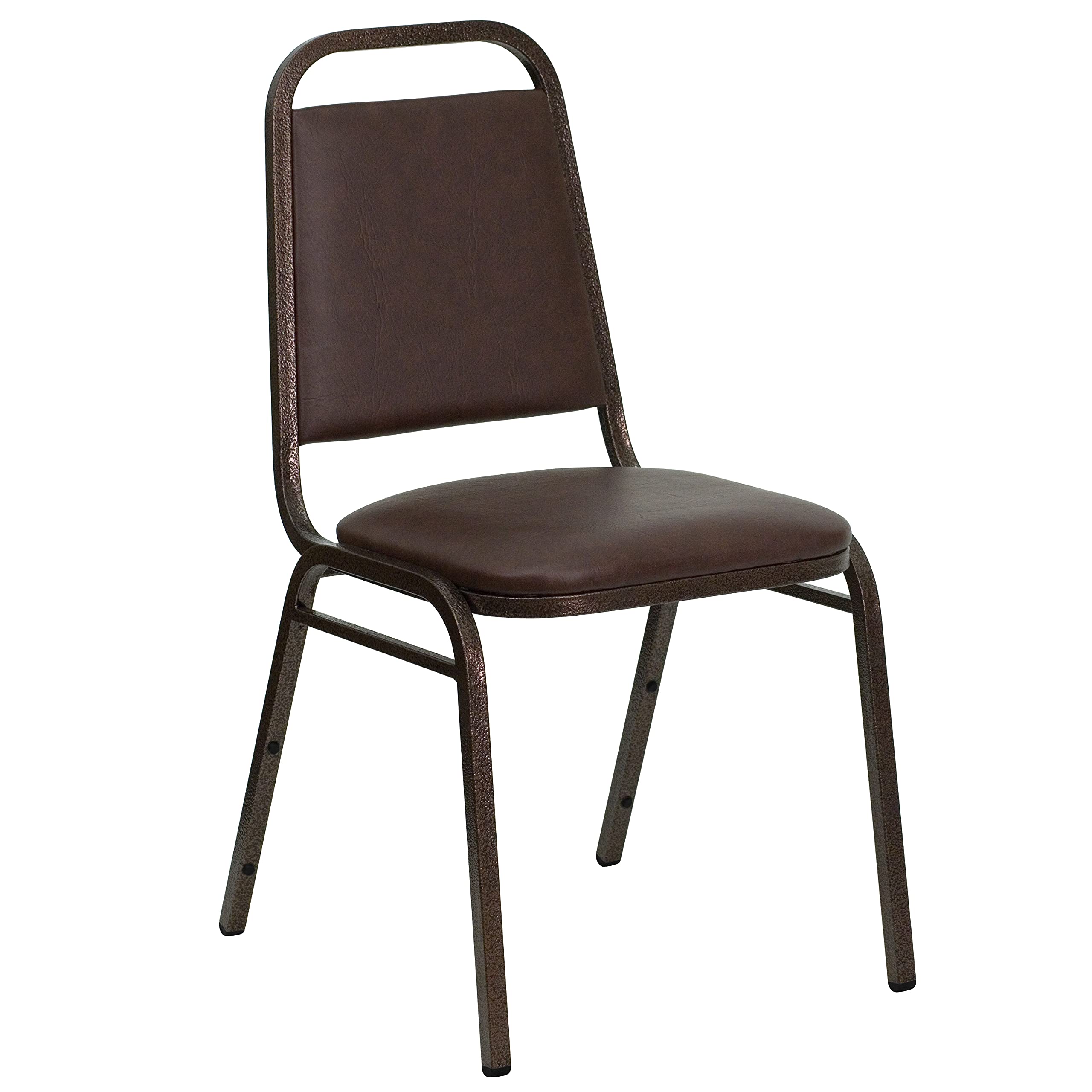 EMMA + OLIVER Trapezoidal Back Banquet Chair, Brown Vinyl/Copper Vein Frame