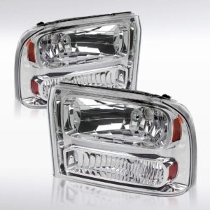 autozensation compatible with 1999-2004 ford f250 f350 f450 f550 superduty 2000-2004 ford excursion chrome 1pc style headlights w/bumper lamp l + r pair headlamp