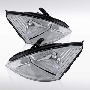 autozensation compatible with 2000-2004 ford focus chrome clear headlights l + r pair headlamp