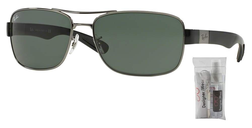 Ray-Ban RB3522 004/71 61M Gunmetal/Green Sunglasses For Men+ BUNDLE with Designer iWear Eyewear Kit