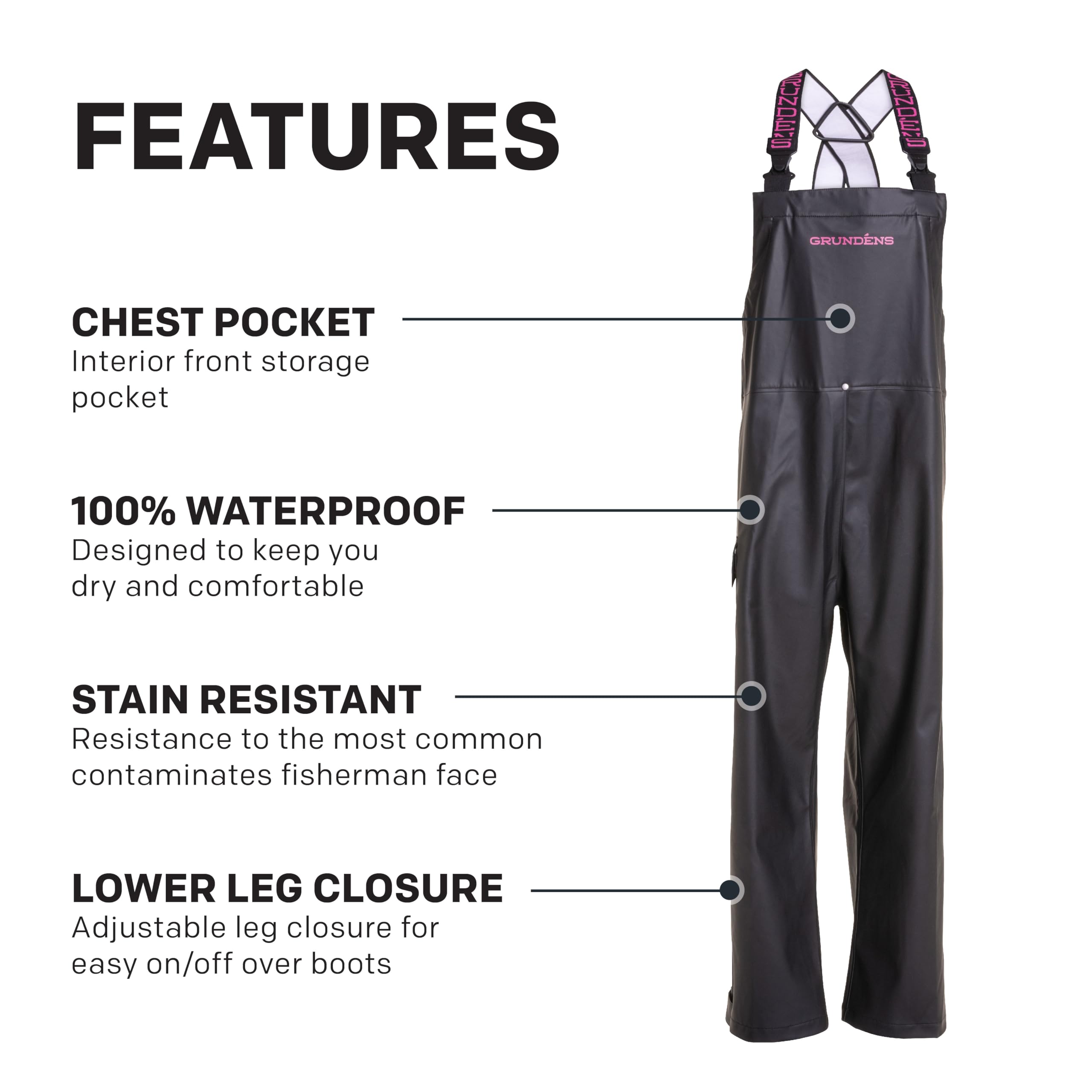 Grundéns Women’s Neptune Commercial Fishing Bib Pants | Waterproof, Adjustable, Black, X-Small