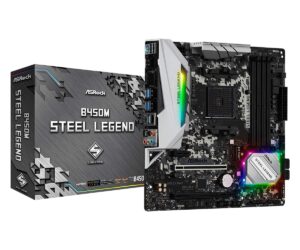 asrock b450m steel legend socket am4/ amd promontory b450/ ddr4/ quad crossfirex/ sata3&usb3.1/ m.2/ a&gbe/ microatx motherboard