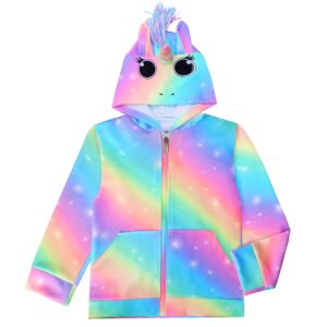 girls hoodie kids jacket zip up sweatshirt rainbow unicorn clothes with pocket