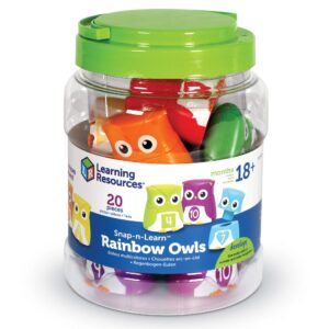 Learning Resources Snap-n-Learn Rainbow Color and Shape Recognition, Letter Owls, Alphabet Toy, 10 Pieces, Ages 2+