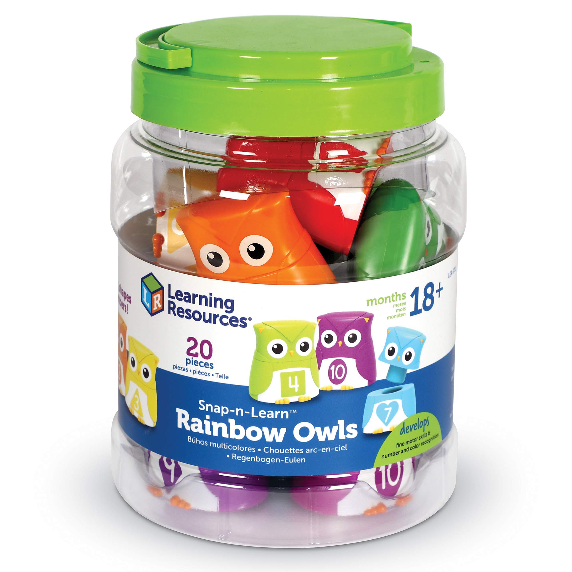 Learning Resources Snap-n-Learn Rainbow Color and Shape Recognition, Letter Owls, Alphabet Toy, 10 Pieces, Ages 2+