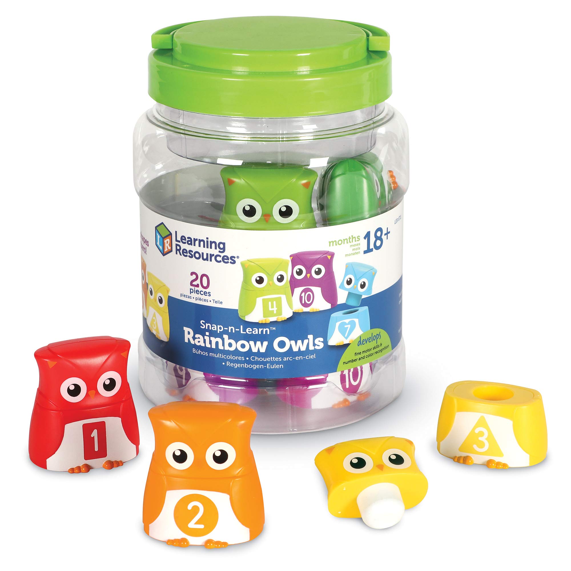 Learning Resources Snap-n-Learn Rainbow Color and Shape Recognition, Letter Owls, Alphabet Toy, 10 Pieces, Ages 2+