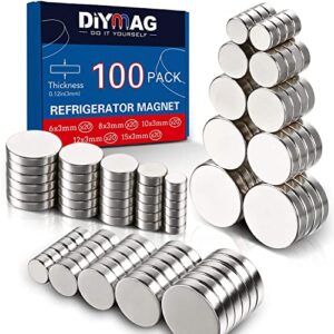 diymag 3mm-mix 100 piece refrigerator magnets for office, hobbies, crafts and science, small round disc magnets, push pin magnets, fridge magnets, whiteboard magnets