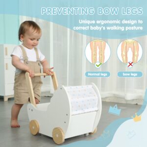 Crown Children 2-in-1 Baby Learning Walker Wooden Strollers- Toddler Baby Push Walker Toys with Wheels for Girls Boys 1-3 Years Old, Wagon Toy Walkers Sturdy Construction (Boat)