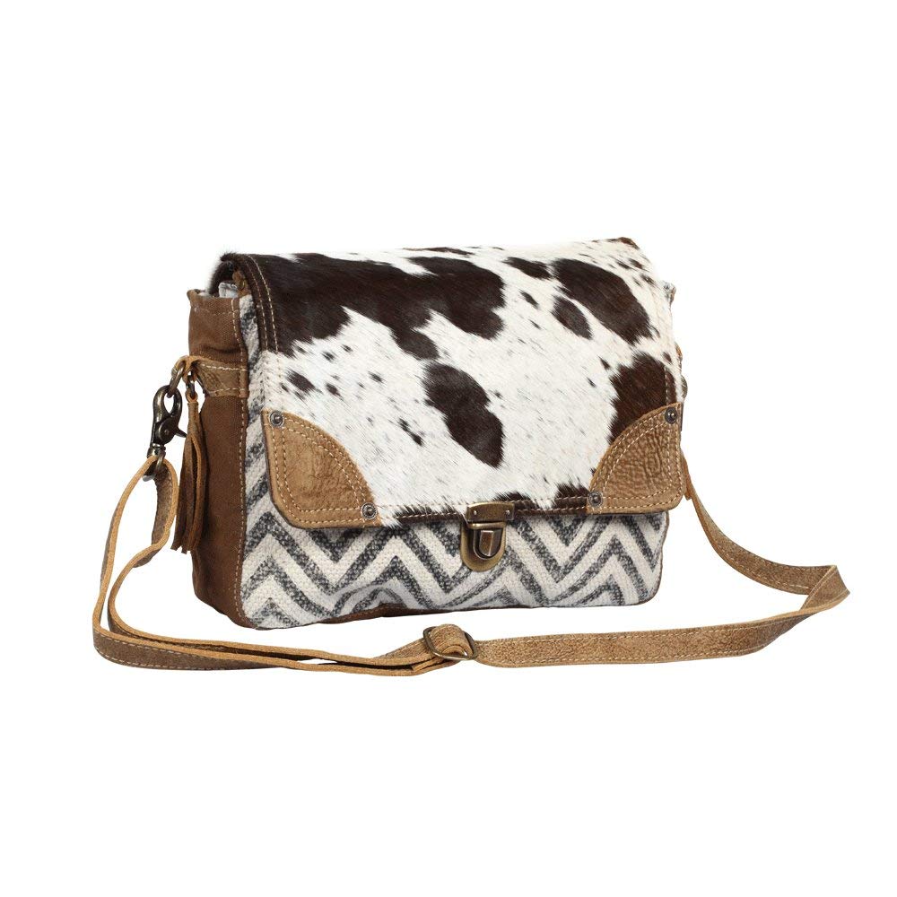 Myra Bag Pearl Fusion Upcycled Canvas & Cowhide Messenger Bag S-1380