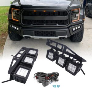 dasen 6x 24w led fog work light pods & front bumper mount bracket kit w/rocking switch wiring kit compatible with 2017-2020 2nd generation fit ford svt raptor