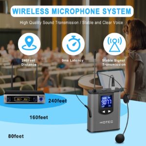 HOTEC UHF Dual Wireless Microphone System with Lapel Lavalier and Headset Microphones Over PA, Mixer, Speaker, Karaoke Machine for Church, Training, Classroom, Interview (H-K25)