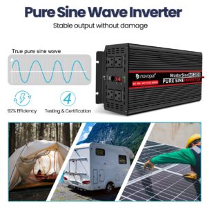 Novopal Power Inverter Pure Sine Wave 2000 Watt 12V DC to 110V/120V AC Converter- 4 AC Outlets Car Inverters with One USB Port,16.4Ft Remote Control-Peak Power 4000 Watt