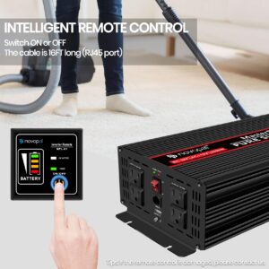 Novopal Power Inverter Pure Sine Wave 2000 Watt 12V DC to 110V/120V AC Converter- 4 AC Outlets Car Inverters with One USB Port,16.4Ft Remote Control-Peak Power 4000 Watt