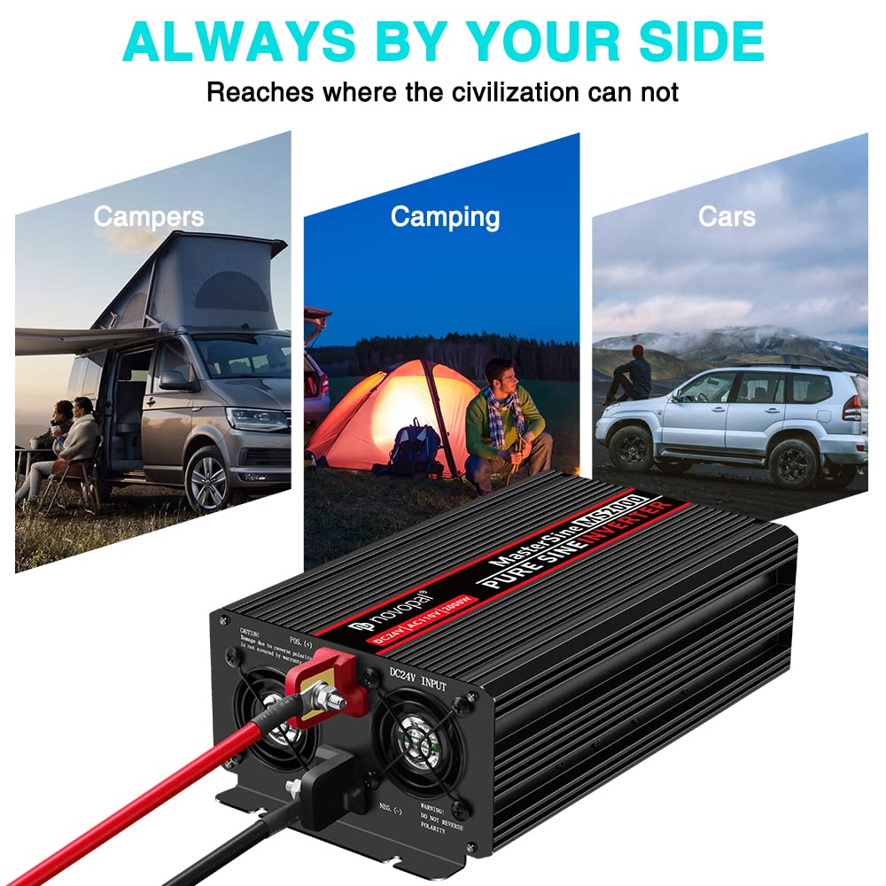 Novopal Power Inverter Pure Sine Wave 2000 Watt 12V DC to 110V/120V AC Converter- 4 AC Outlets Car Inverters with One USB Port,16.4Ft Remote Control-Peak Power 4000 Watt