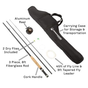 3-Piece Fly Fishing Rod and Reel Combo Starter Kit - 97-Inch Collapsible Fiberglass and Cork Fishing Pole with Case and Accessories by Wakeman (Black)