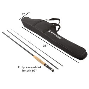 3-Piece Fly Fishing Rod and Reel Combo Starter Kit - 97-Inch Collapsible Fiberglass and Cork Fishing Pole with Case and Accessories by Wakeman (Black)