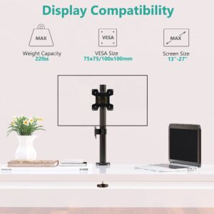 WALI Single Monitor Mount, Single Desk Monitor Stand, Single Monitor Arm Holds Screen Up to 27inch, 22lbs, Fully Adjustable Mount Designed for Home Office Application(M001S), Black