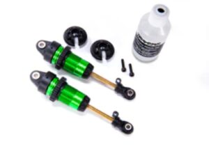 traxxas 7461g gtr long hard green anodized shocks (2) (front) (for the rustler 4x4 and slash 4x4)