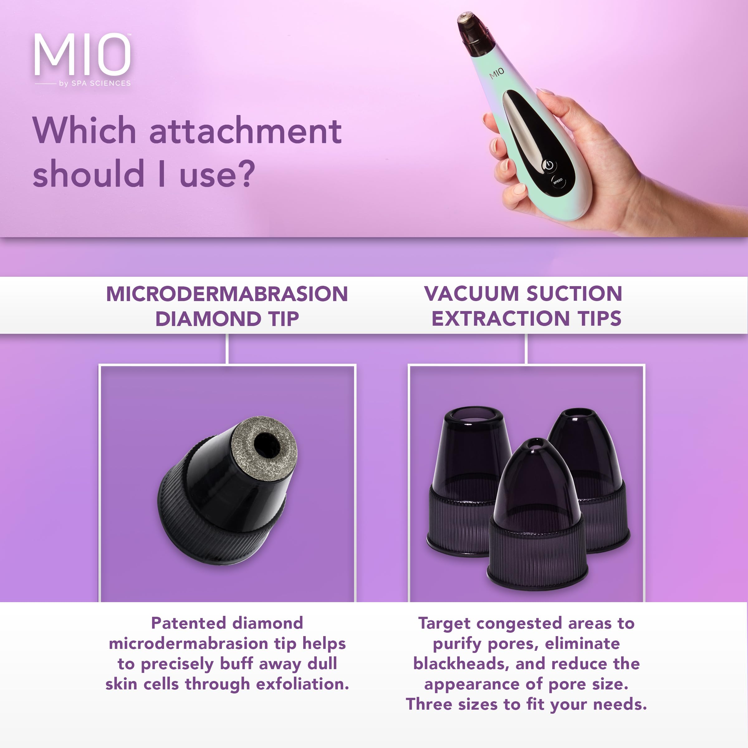 Spa Sciences MIO Diamond Microdermabrasion Blackhead Remover, Pore Suction Tool–Rechargeable-Dermatologist Recommended Skin Resurfacing System for Anti-Aging-Exfoliator for Acne Scars/Wrinkles (Mint)