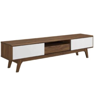 modway envision 70" mid-century modern low profile entertainment tv stand in walnut white