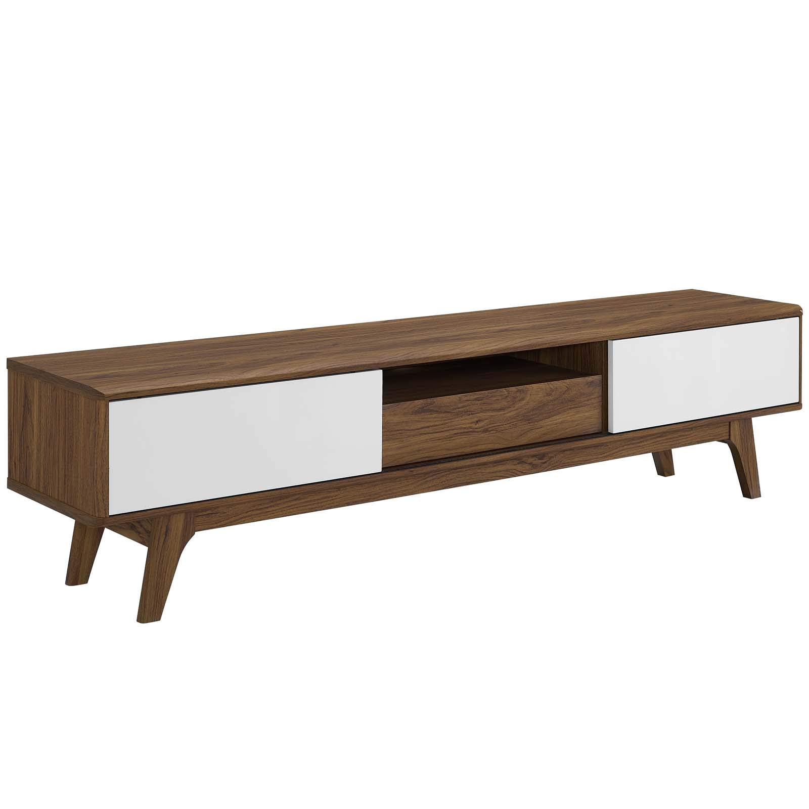 Modway Envision 70" Mid-Century Modern Low Profile Entertainment TV Stand in Walnut White