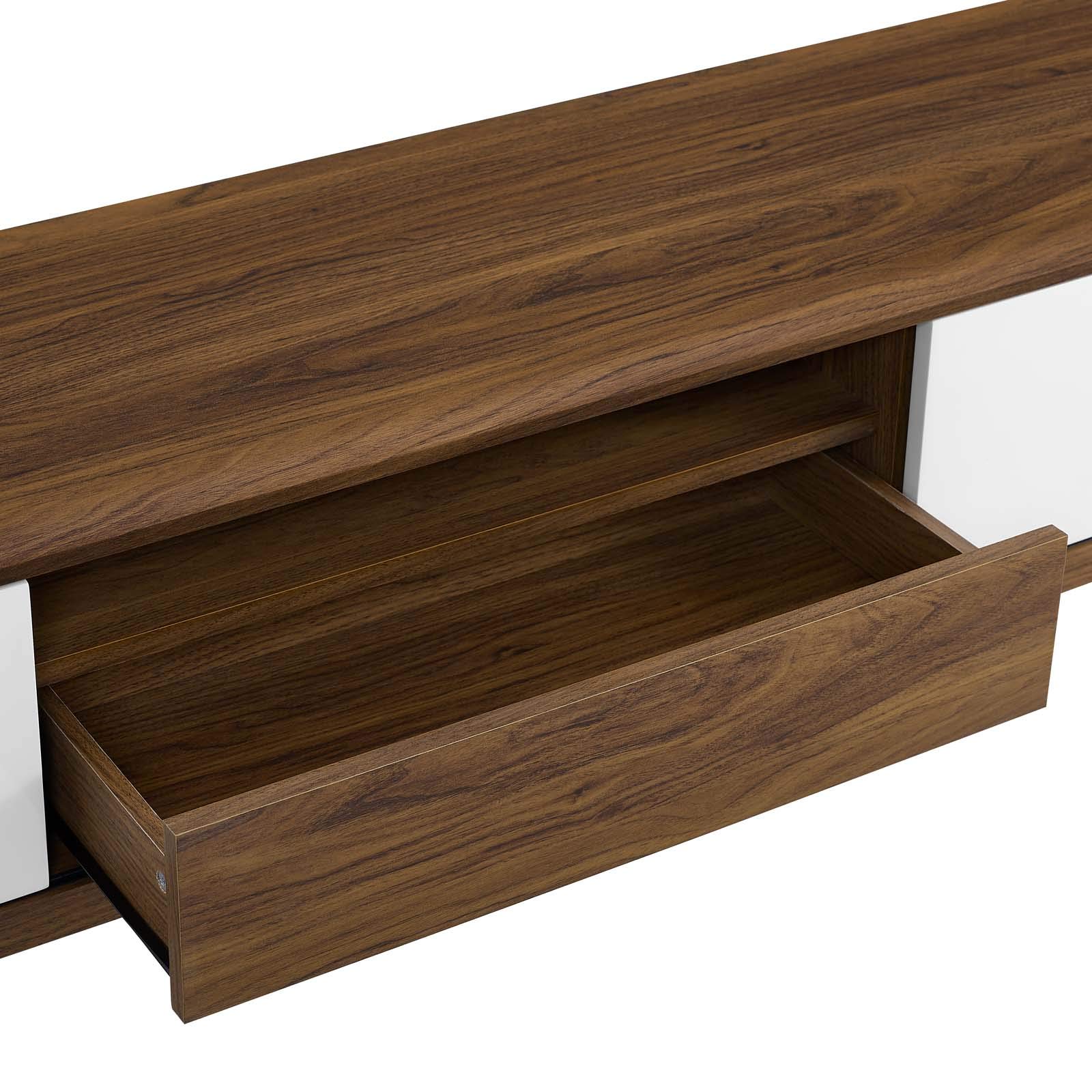 Modway Envision 70" Mid-Century Modern Low Profile Entertainment TV Stand in Walnut White