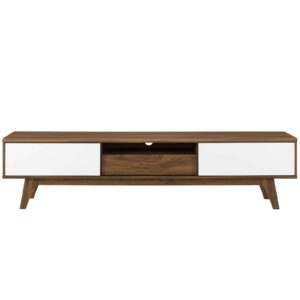 Modway Envision 70" Mid-Century Modern Low Profile Entertainment TV Stand in Walnut White